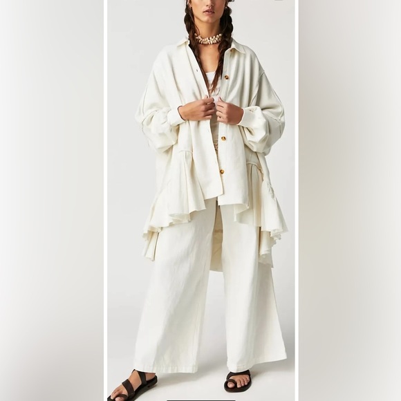 Free People | Tops | Free People Buttondown Sweatshirt Ruffled Hem Hi ...